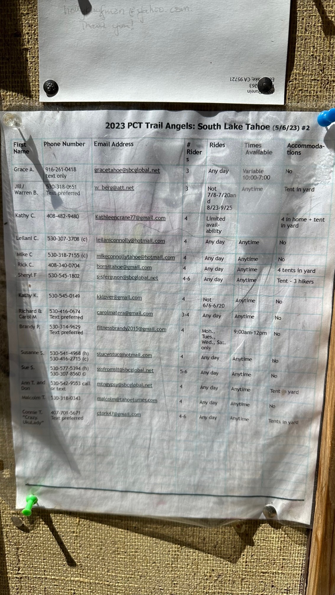 Tahoe Trail Angel List – Trail Angel Central